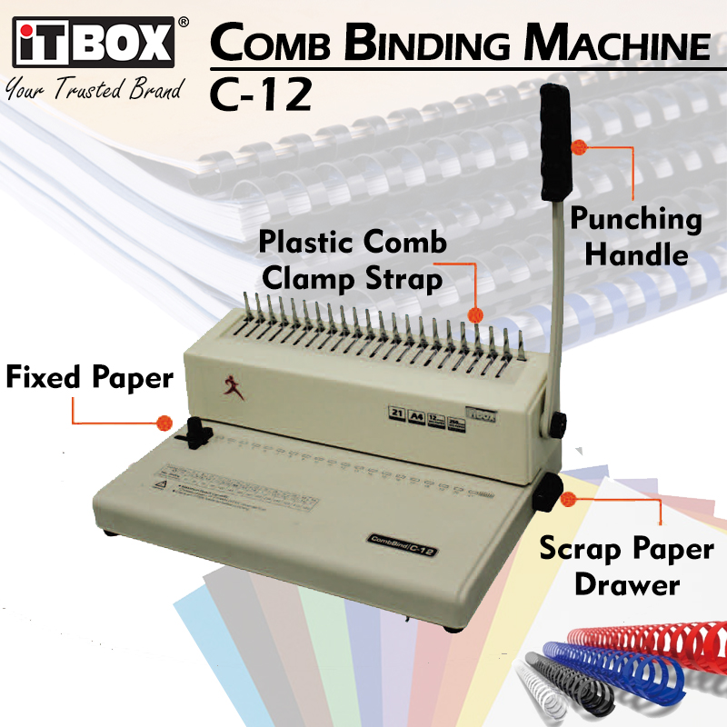 iTBOX Comb Binding Machine C-12 | Heavy Duty Comb Binder | A4 Paper ...